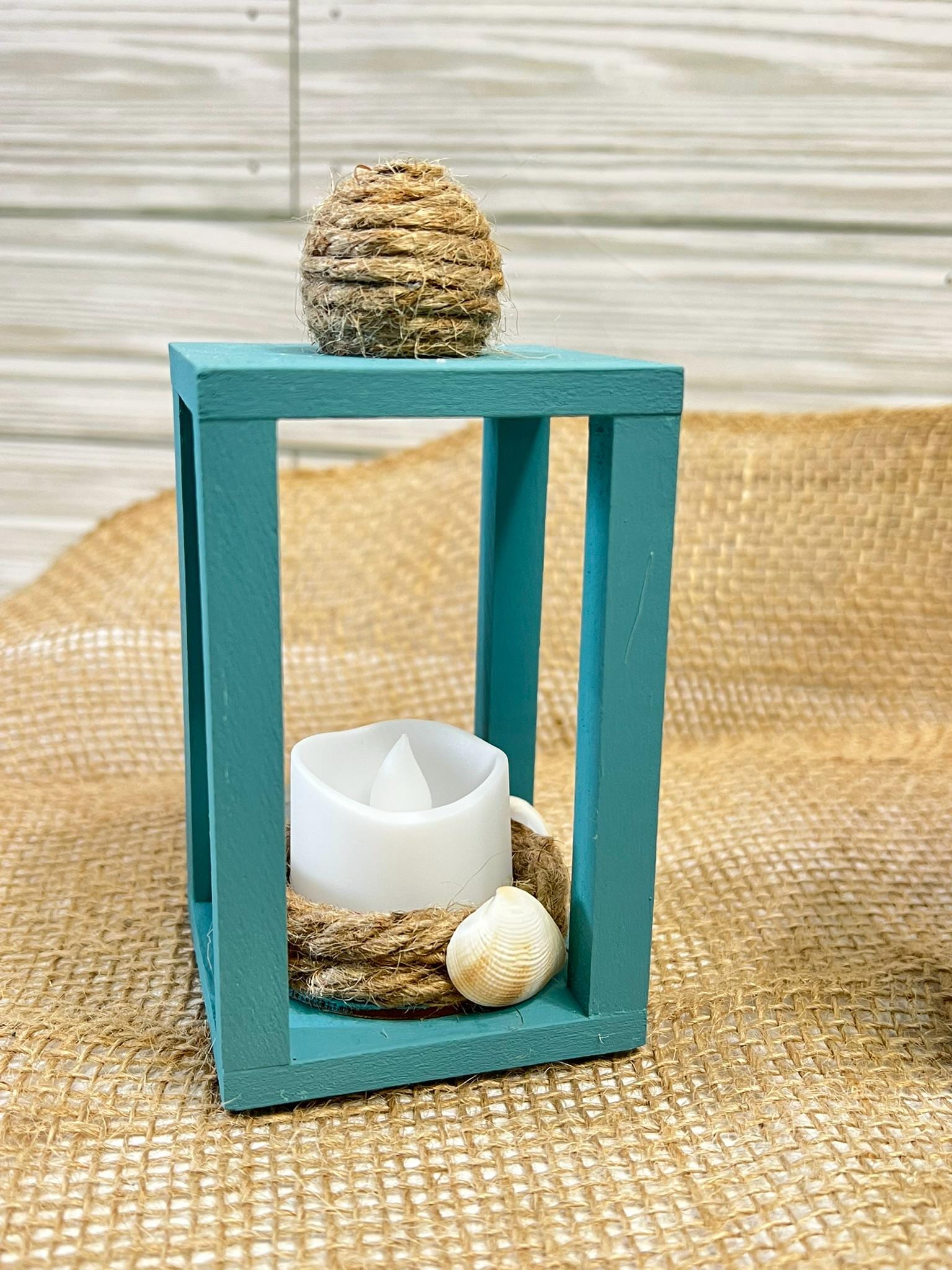 Beachy Aqua Mini Wood Lantern: Seashell Tiered Tray Decor - Etsy