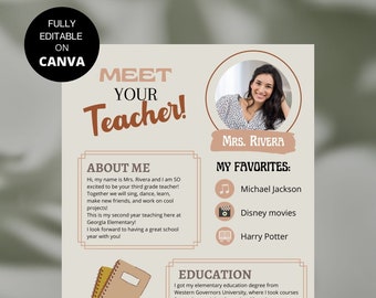 Meet the Teacher, Back to School Teacher Flyer, Editable Teacher ...