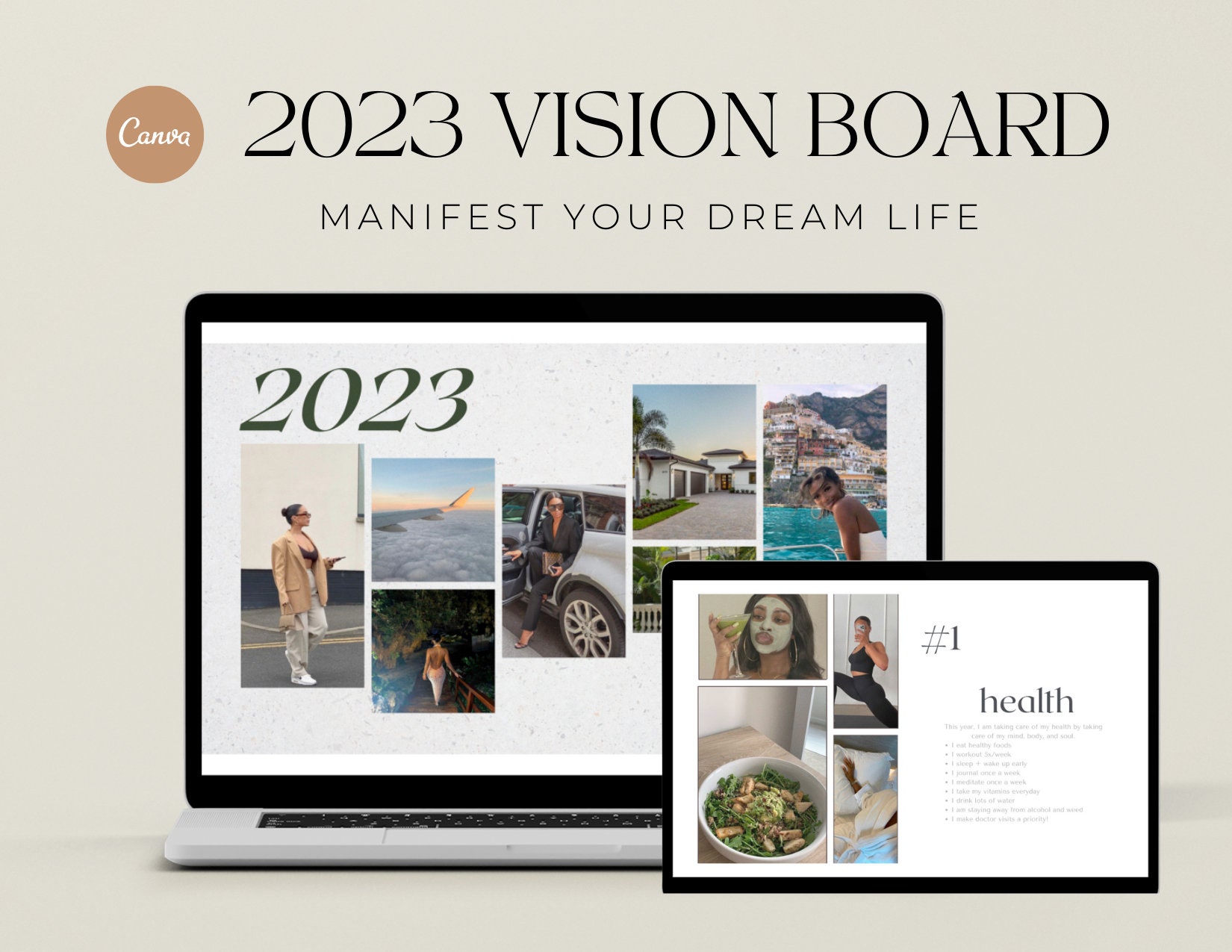 2023 Vision Board Goal Planner Digital Mood Board Template Inspiration ...