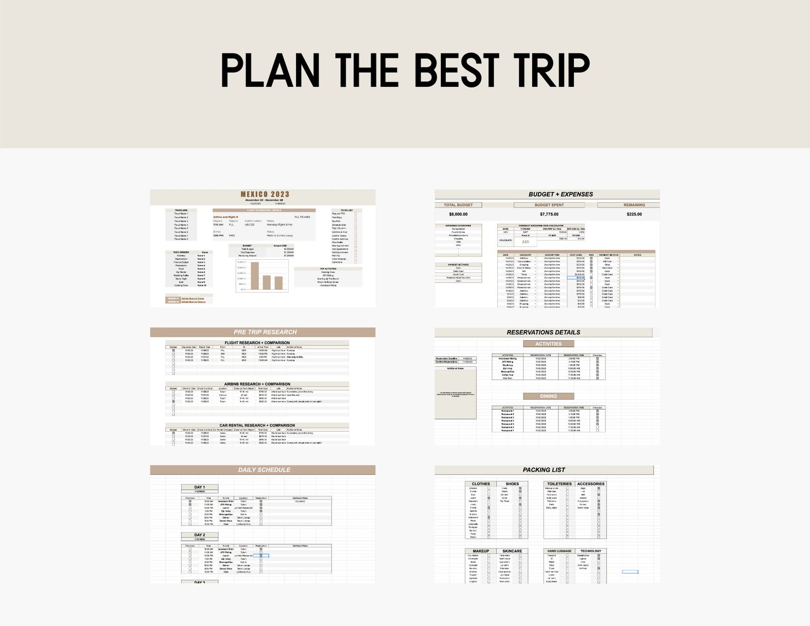 Travel Planner Spreadsheet | Google Sheets Template | Travel Organizer ...