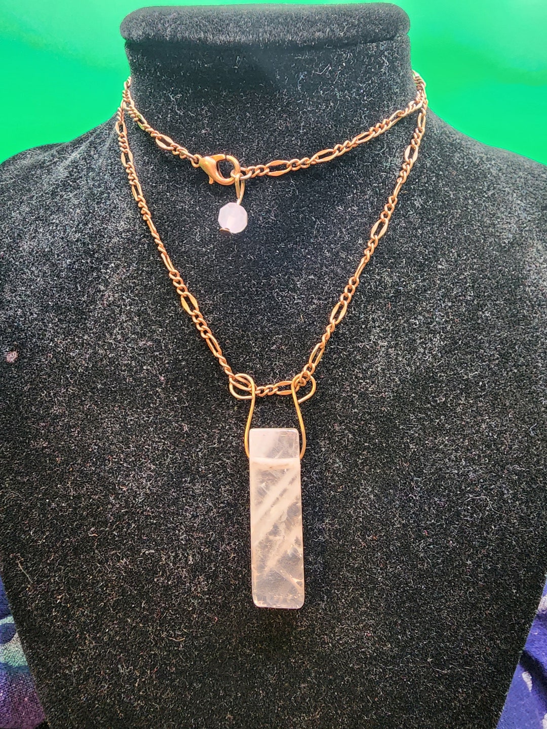 Chunky Rose Quartz Pendant With a Handmade Bail and Antique Tone Figaro ...