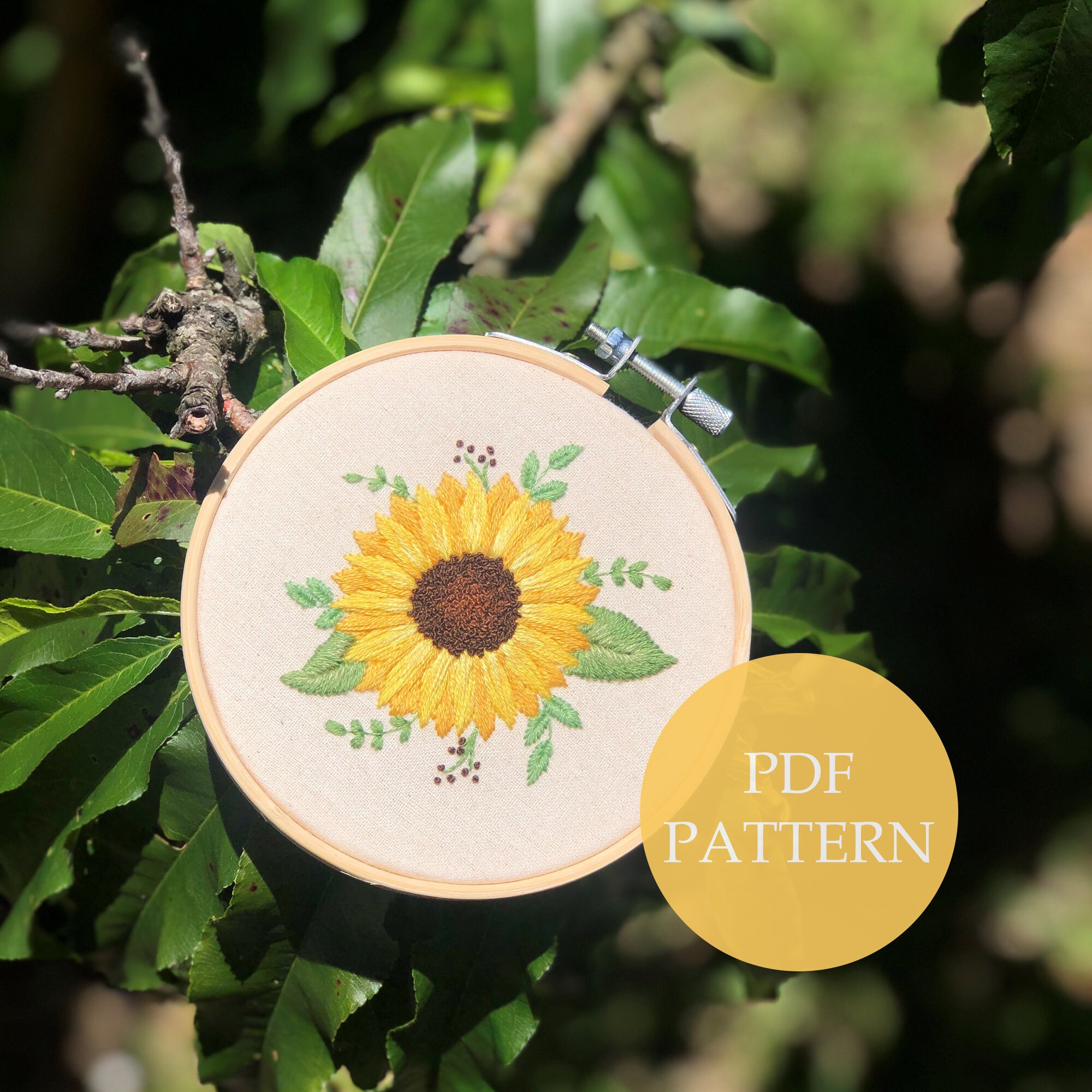 Sunflower Embroidery Pattern Intermediate Embroidery Pattern | Etsy