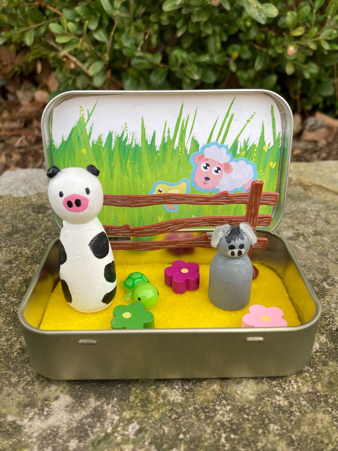 Altoid Tin Farm Play Set, Peg Doll Animal Theme, Quiet Play, Miniature ...
