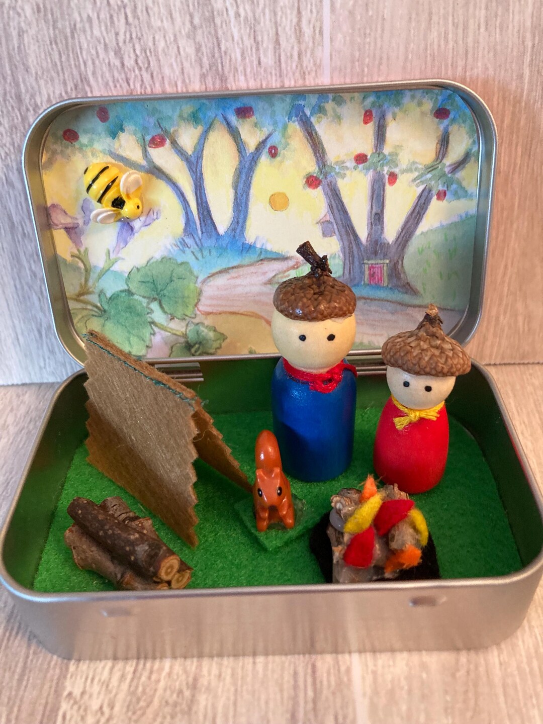 Camping Tin Play Set, Peg Doll Nature Theme, Quiet Playset, Father Son ...