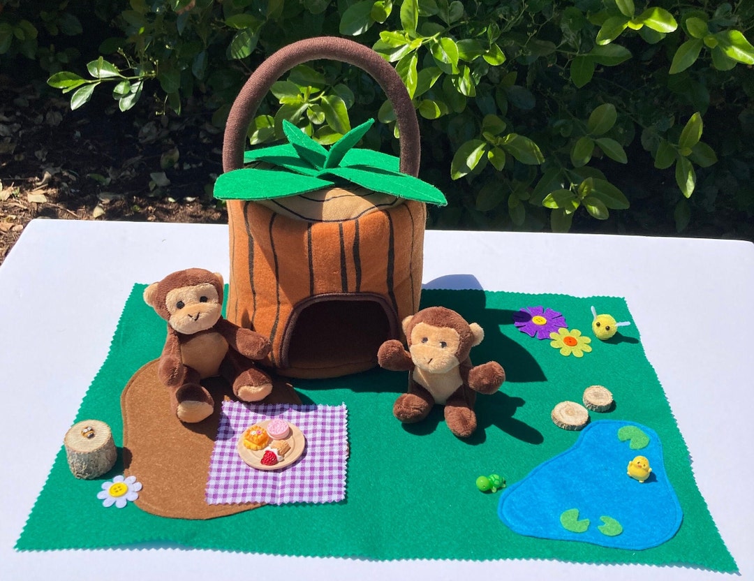 Jungle Play Mat, Felt Play Set, Monkey Picnic, Plush Monkeys, Travel ...