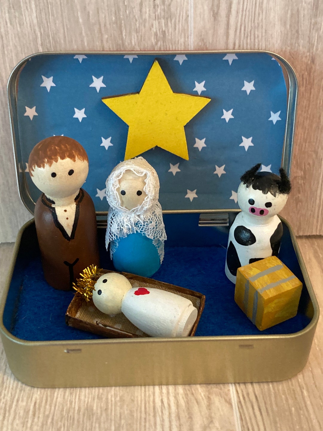 Peg Doll Manger Scene, Christmas Baby Jesus Play Set, Jesus Mary and ...