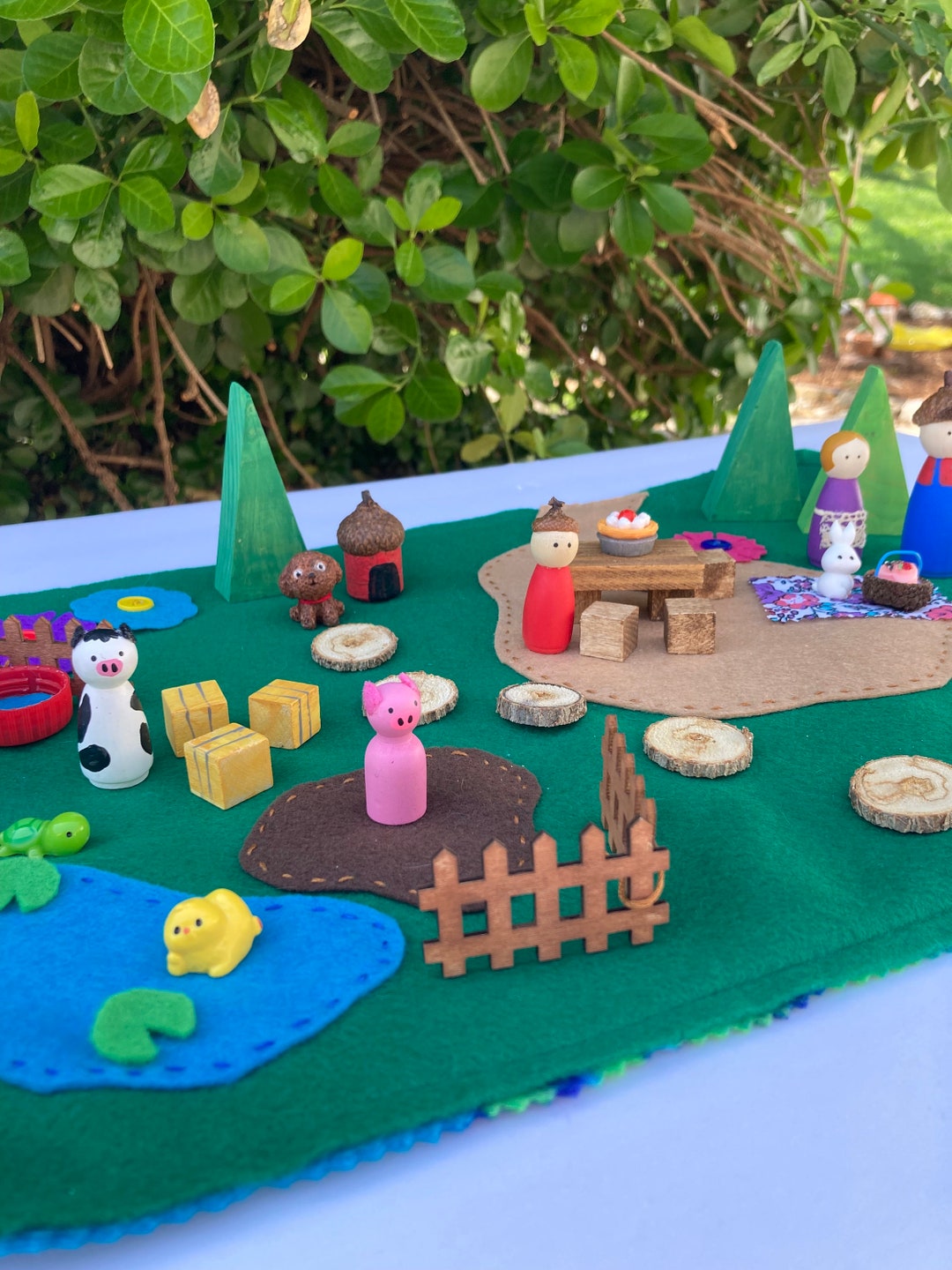 Felt Play Mat, Peg Doll Family Farm and Picnic Play Set, Felt Playscape ...