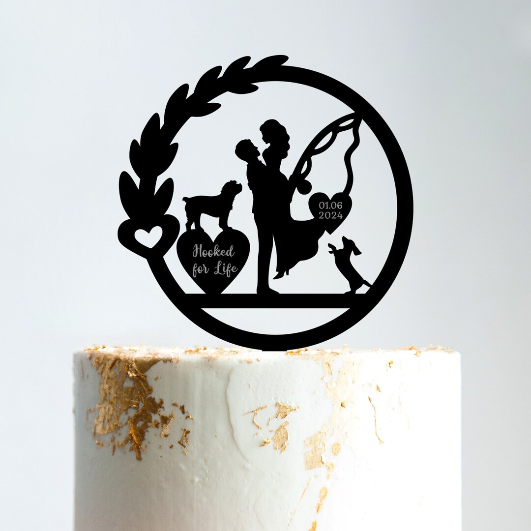 Fishing Wedding Cake Topper, Cake Topper Hooked for Life, Floral ...