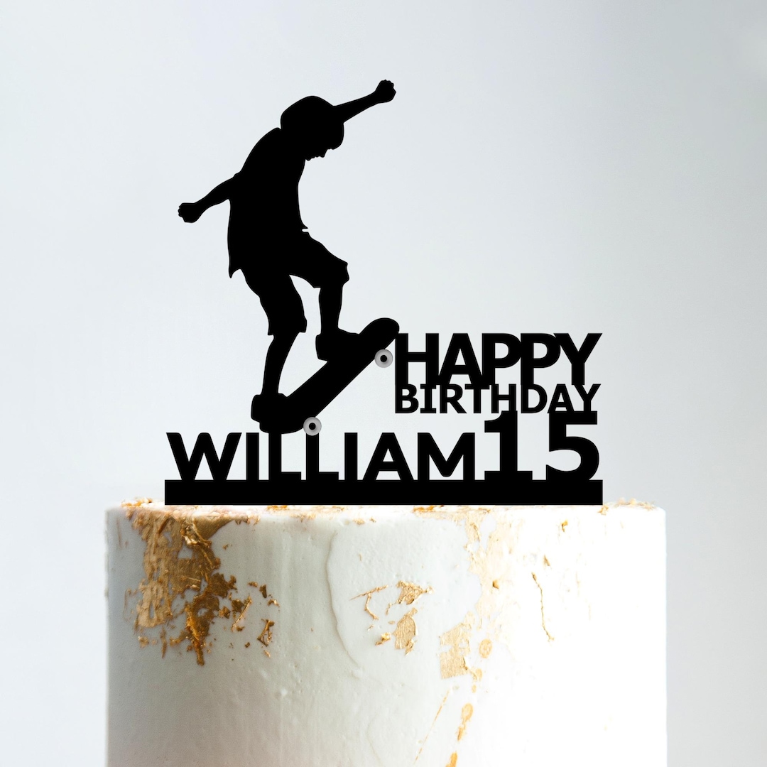 Skateboard Birthday Cake Topper, Skater Cake Topper, Happy Birthday ...