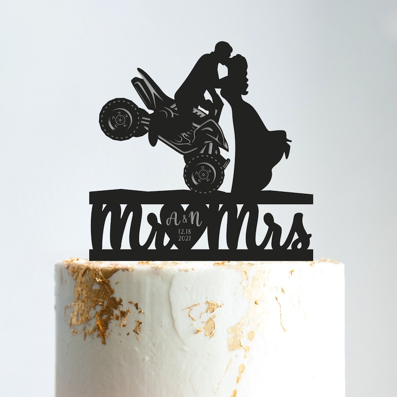 Atv Kiss Cake Topper Weddingfour Wheeler Funny Mr Mrs Cake - Etsy