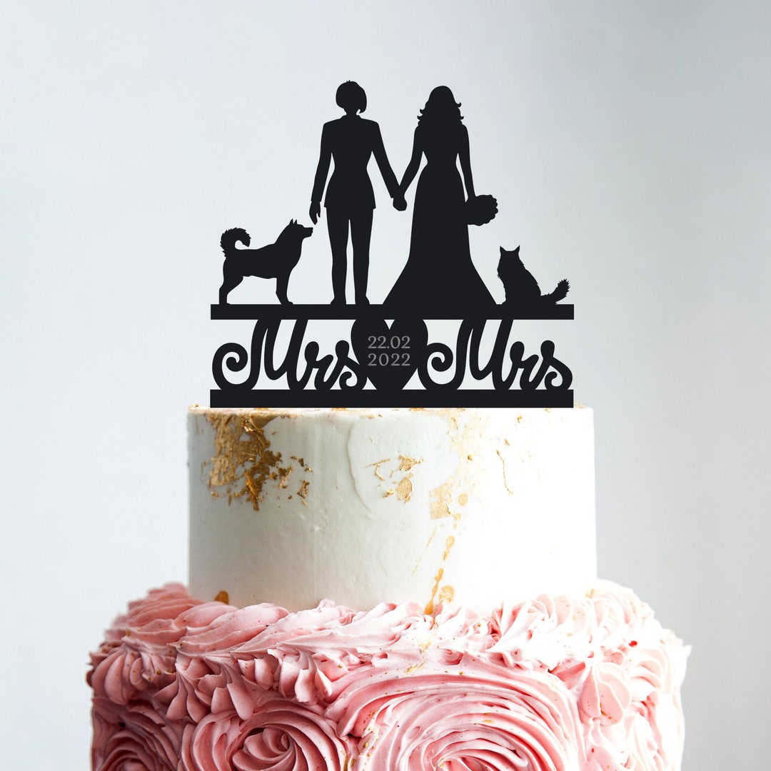 Lesbian Cake Topper, Wedding Cake Topper, Mrs and Mrs Cake Topper, Cat ...