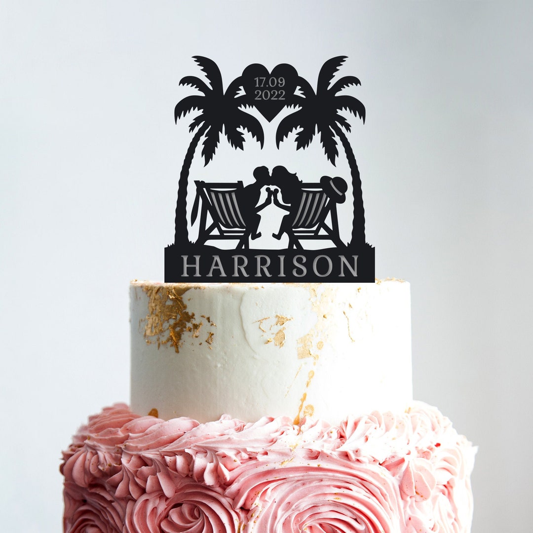 Tropical Wedding Cake Topper,palm Tree Hawaii Wedding Cake Topper,beach ...