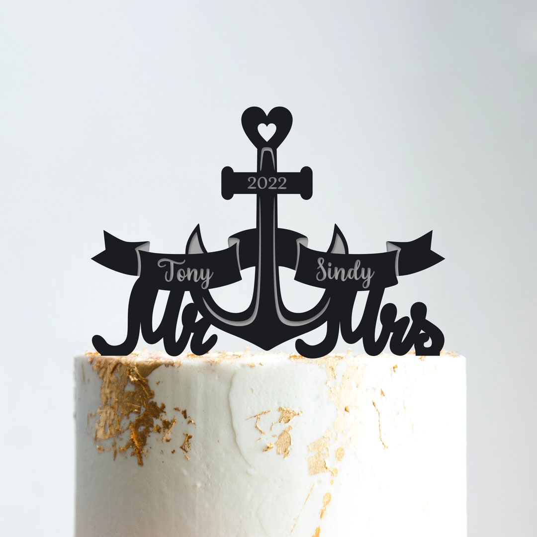 Wedding Cake Topper, Anchor Cake Topper, Nautical Cake Topper ...