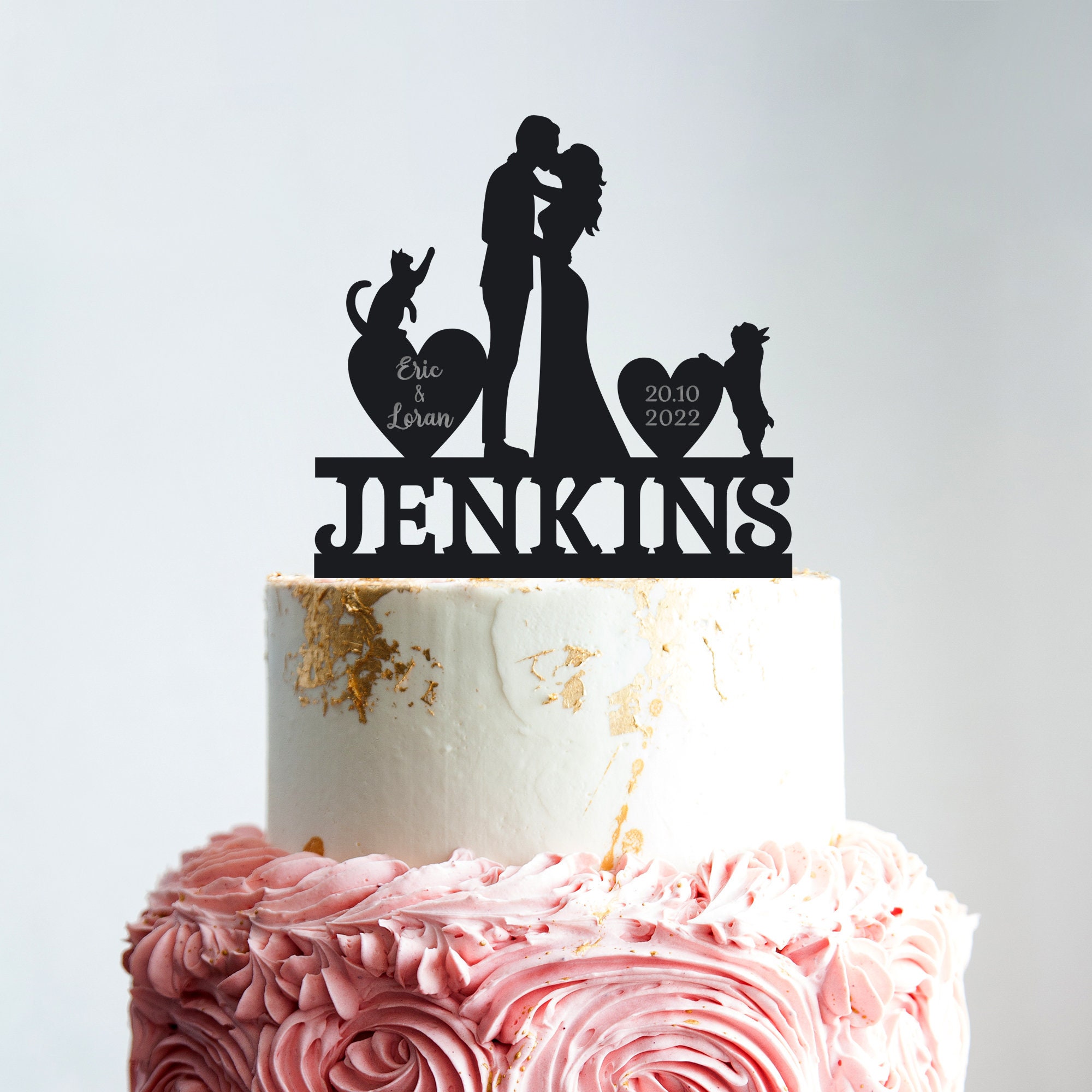 Custom France Bulldog Cake Topper Wedding With Cat,mr and Mrs Wedding ...