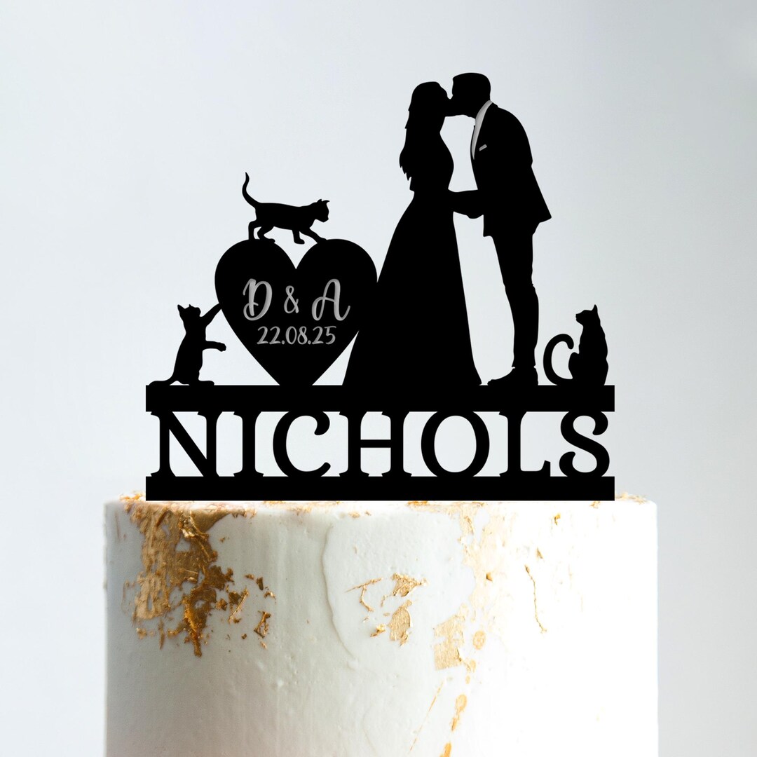Wedding Cake Topper, Cat Cake Topper, Mr and Mrs Cake Topper With Cats ...