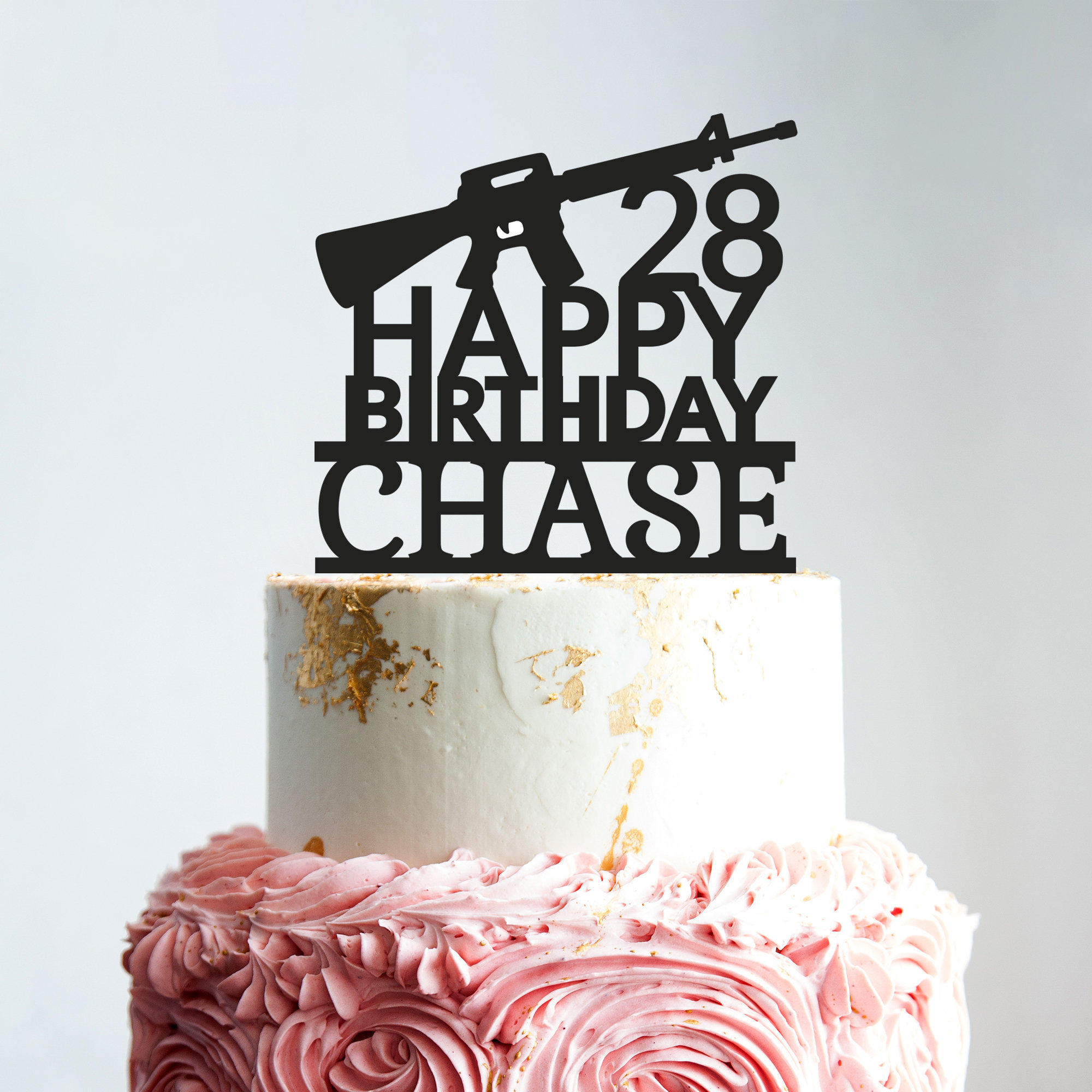 Gun cake topper birthdaygun lover birthday cake | Etsy