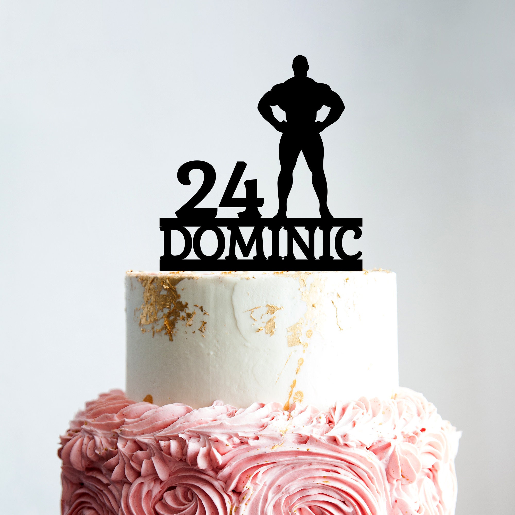 Custom bodybuilder happy birthday cake topperfitness | Etsy