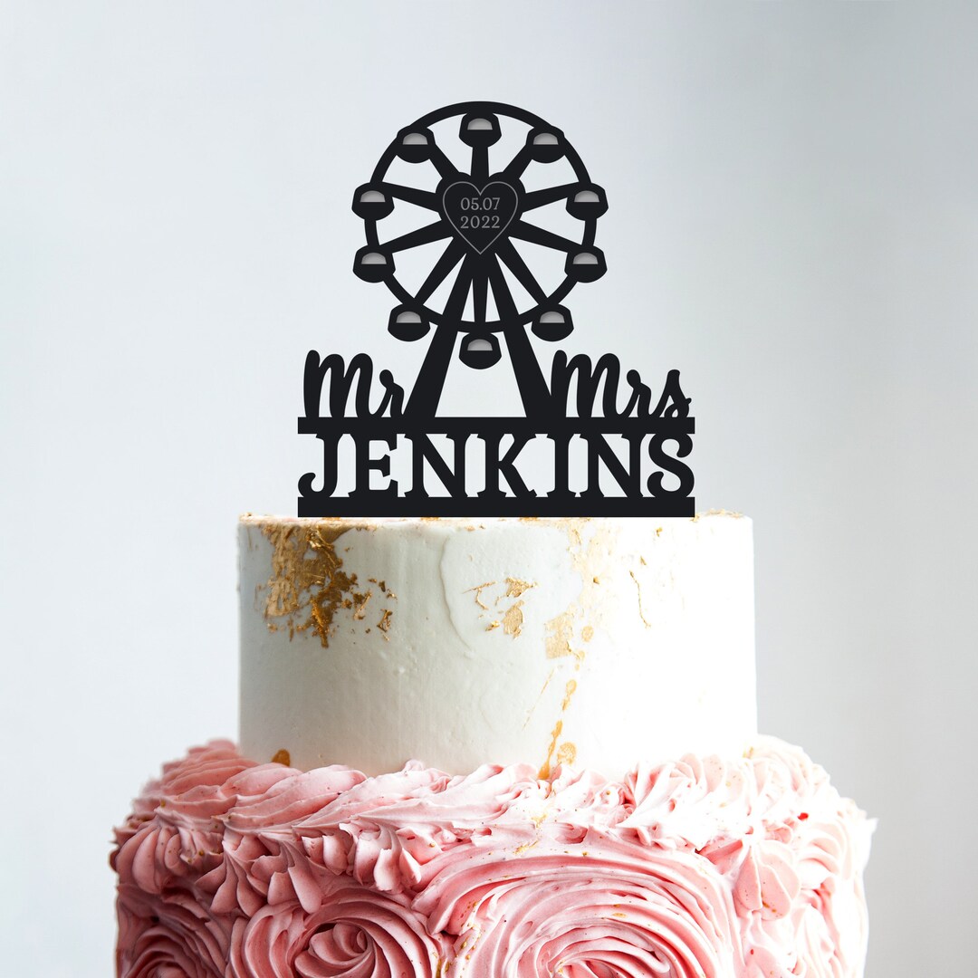 Ferris Wheel Wedding Mr Mrs Cake Topper,couple Cake Topper Travel,ferri ...
