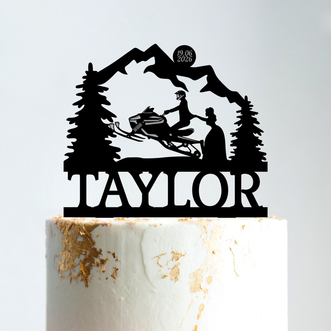 Snowmobile Wedding Cake Topper, Outdoor Snowmobile Cake Topper, Bride ...