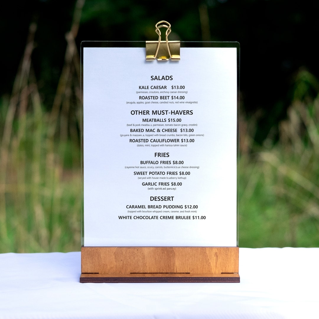 Table Menu Holder, Acrylic Sign Holder, Wood Bar Menu Stand, Menu ...