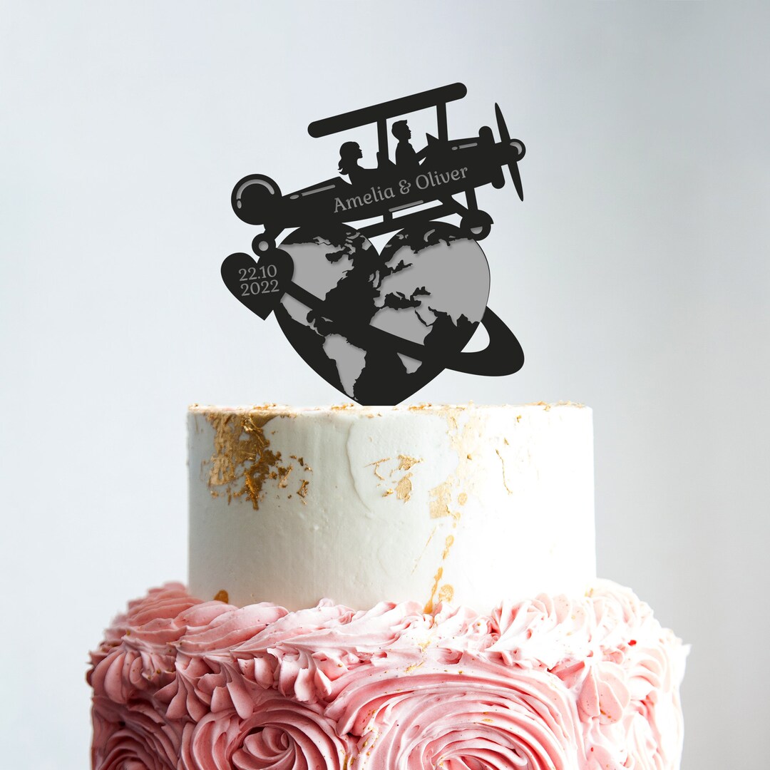 Сustom Travel Airplane Cake Topper Wedding,vintage Airplane Destination ...