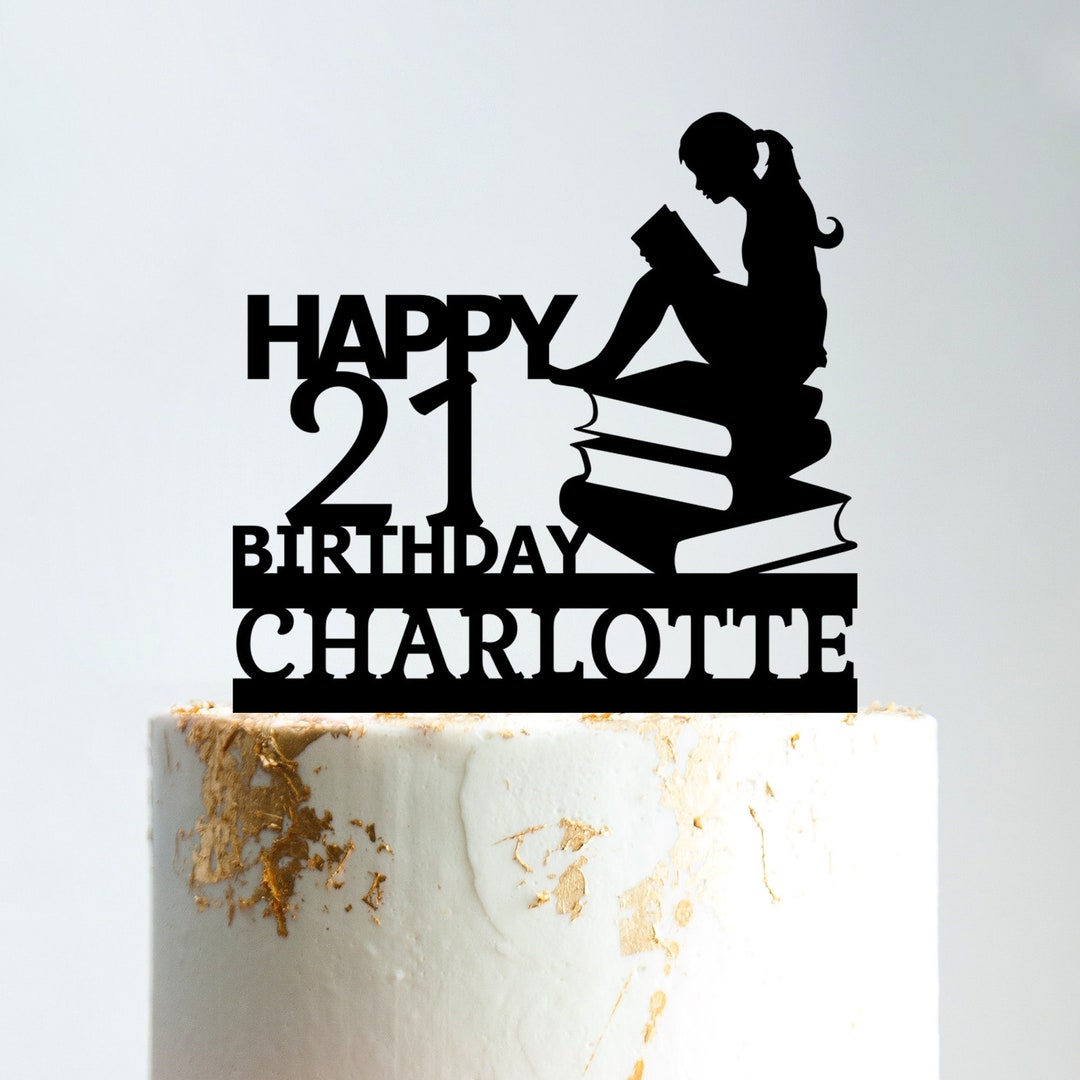 Book Birthday Cake Topper, Girl Reading Book Cake Topper, Reader ...