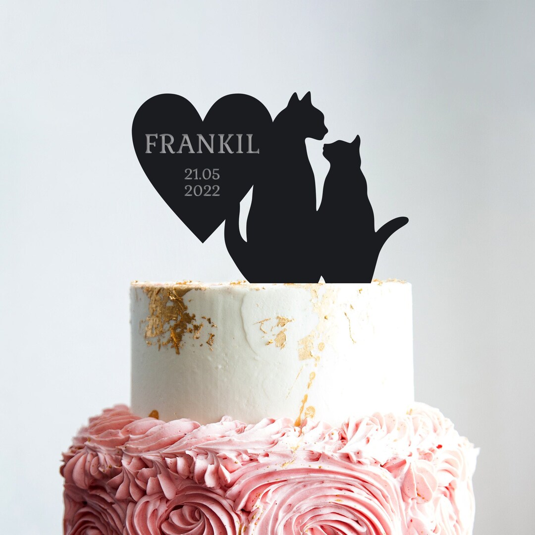 Cat Wedding Cake Topper Custom Last Name,rustic Cat Cake Topper for ...