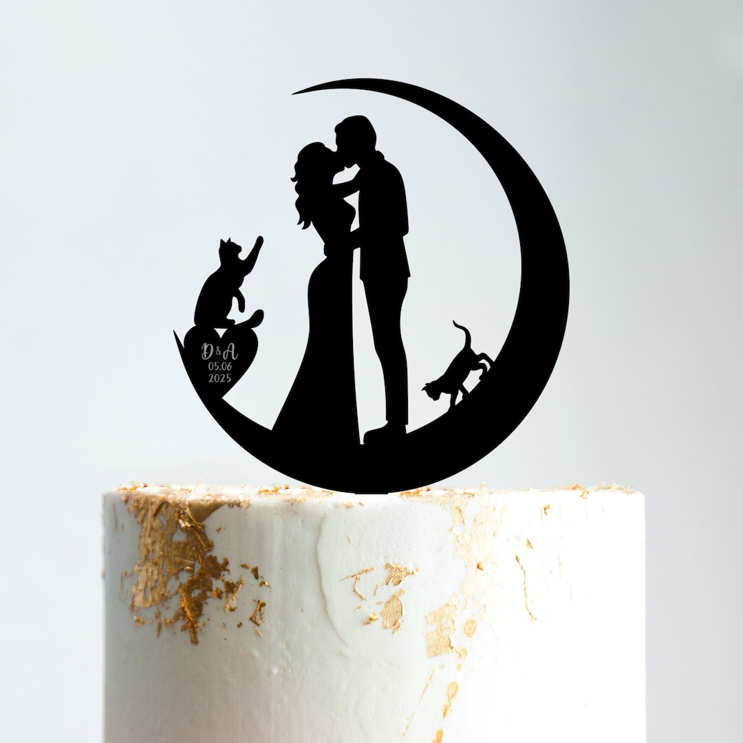 Moon Cake Topper, Moon Wedding Topper, Cat Wedding Cake Topper, Moon ...
