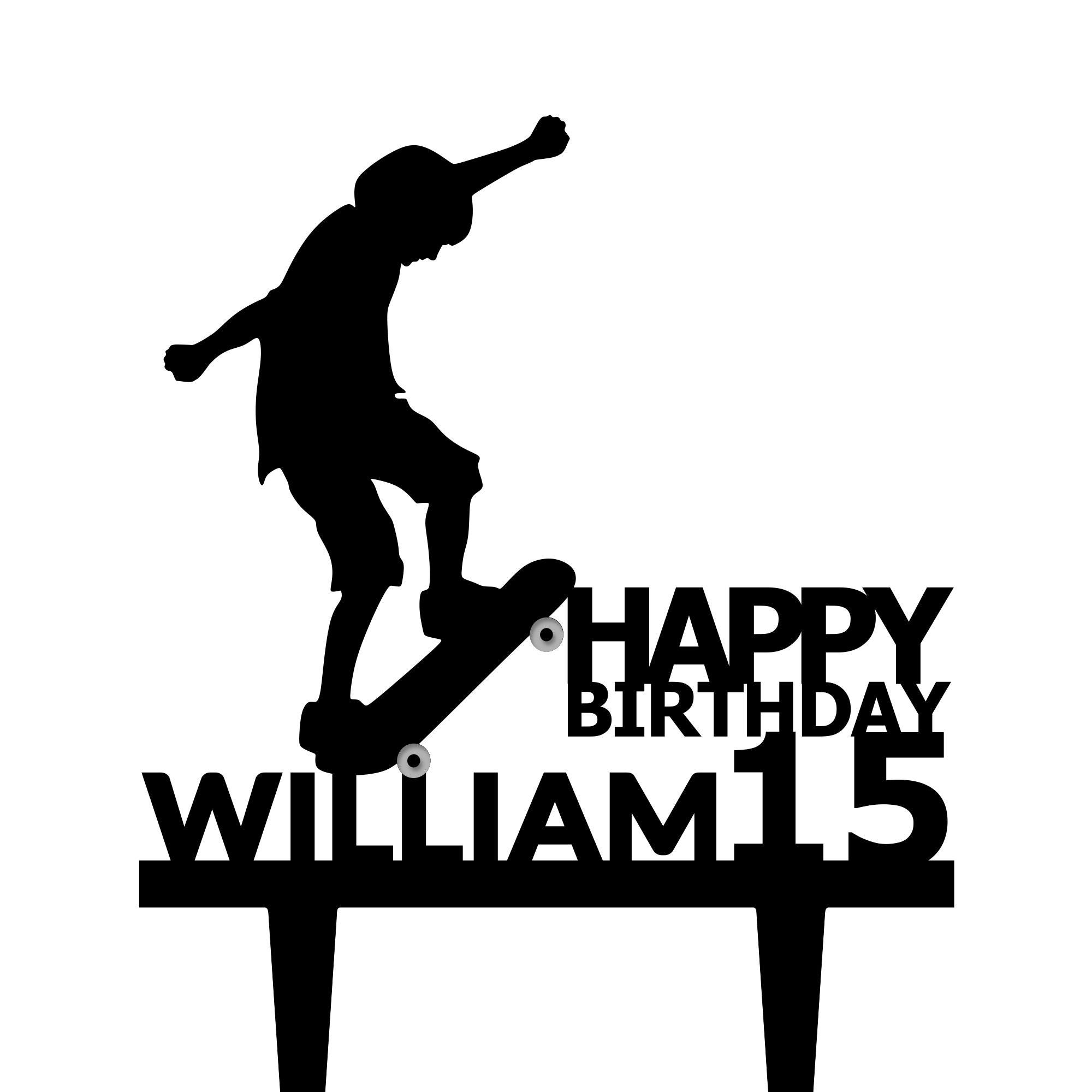 Skateboard Birthday Cake Topper, Skater Cake Topper, Happy Birthday ...