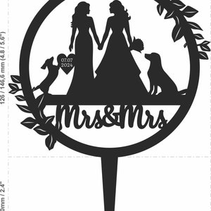 Lesbian Wedding Cake Topper, Boho Floral Wedding Cake Topper With Dog ...