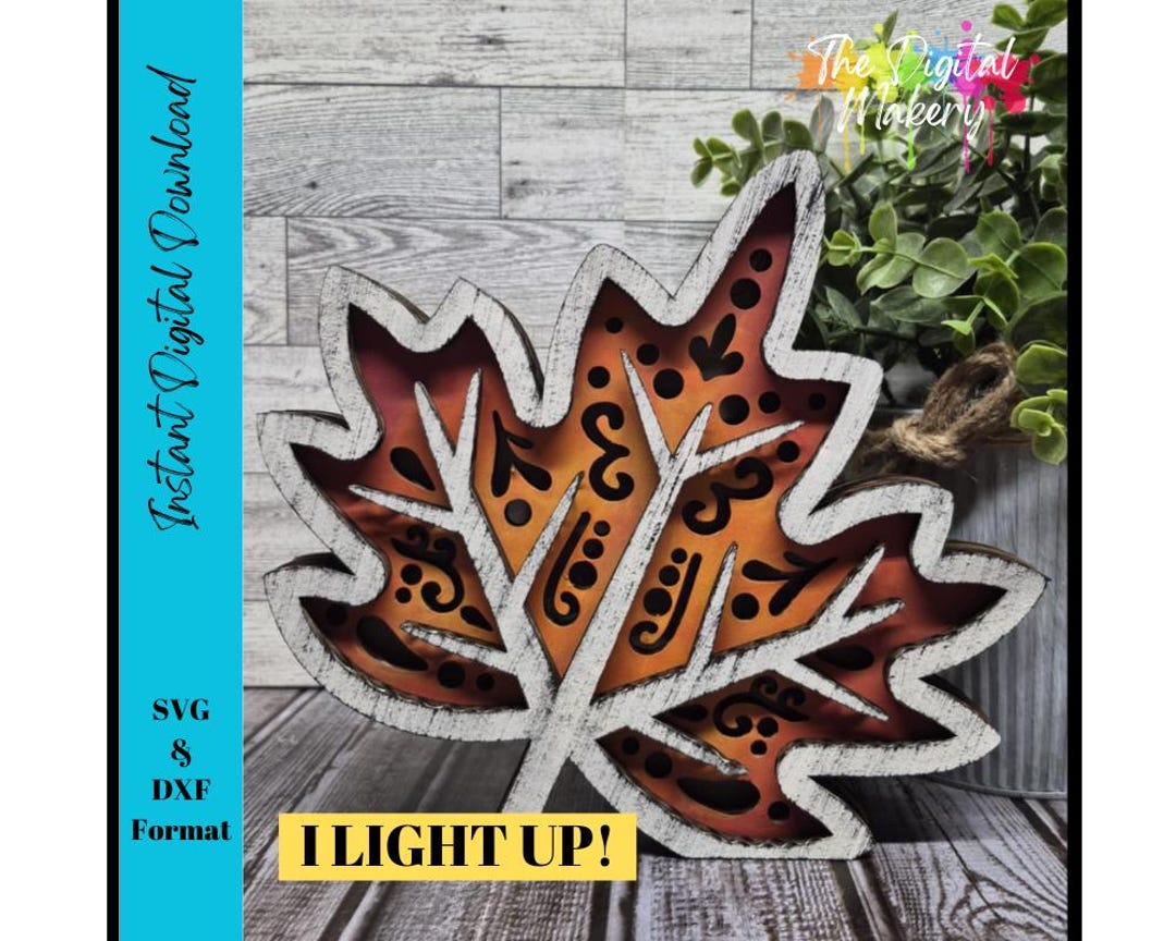 Lighted Fall Leaf Sign SVG | Fall Decor File | Farmhouse Fall Sign File ...