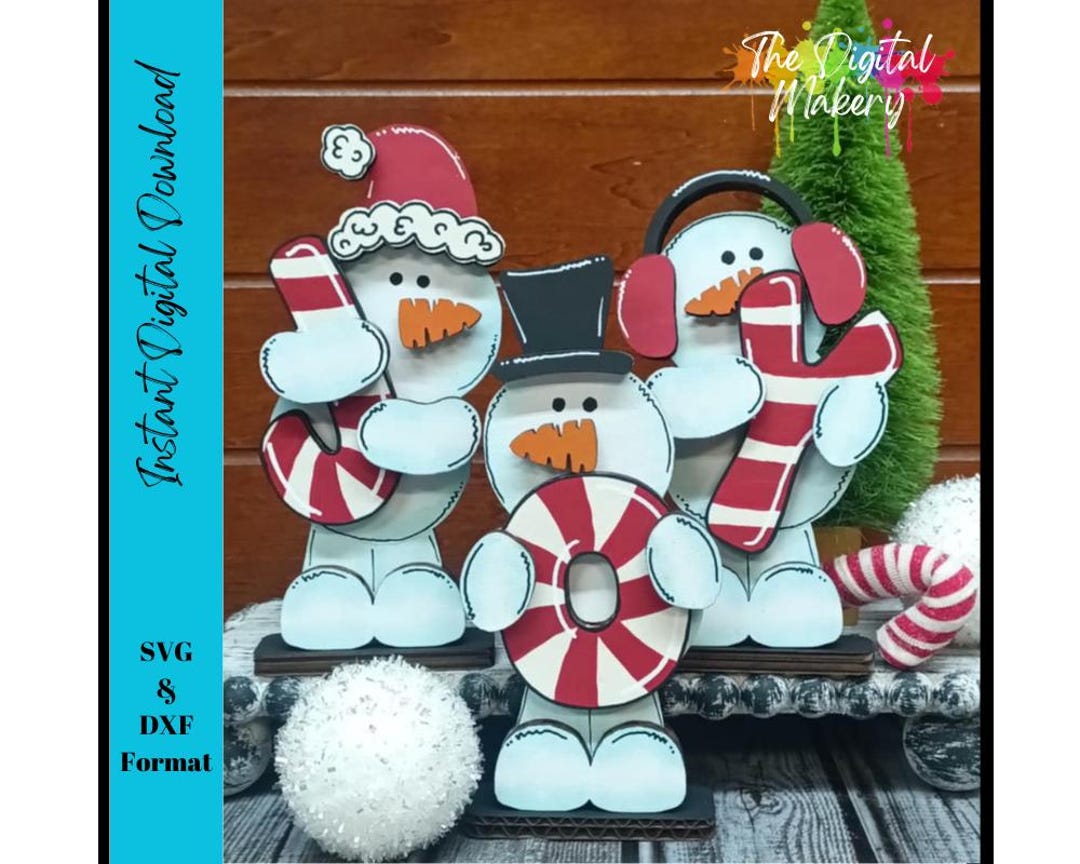 Snowman Sign SVG | Joy Snowmen File | Candy Cane Snowmen File | DIY ...