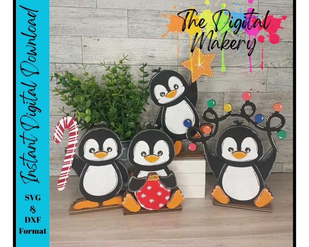 Christmas Penguins Laser Cut File | Penguin SVG | DIY Holiday Decor ...