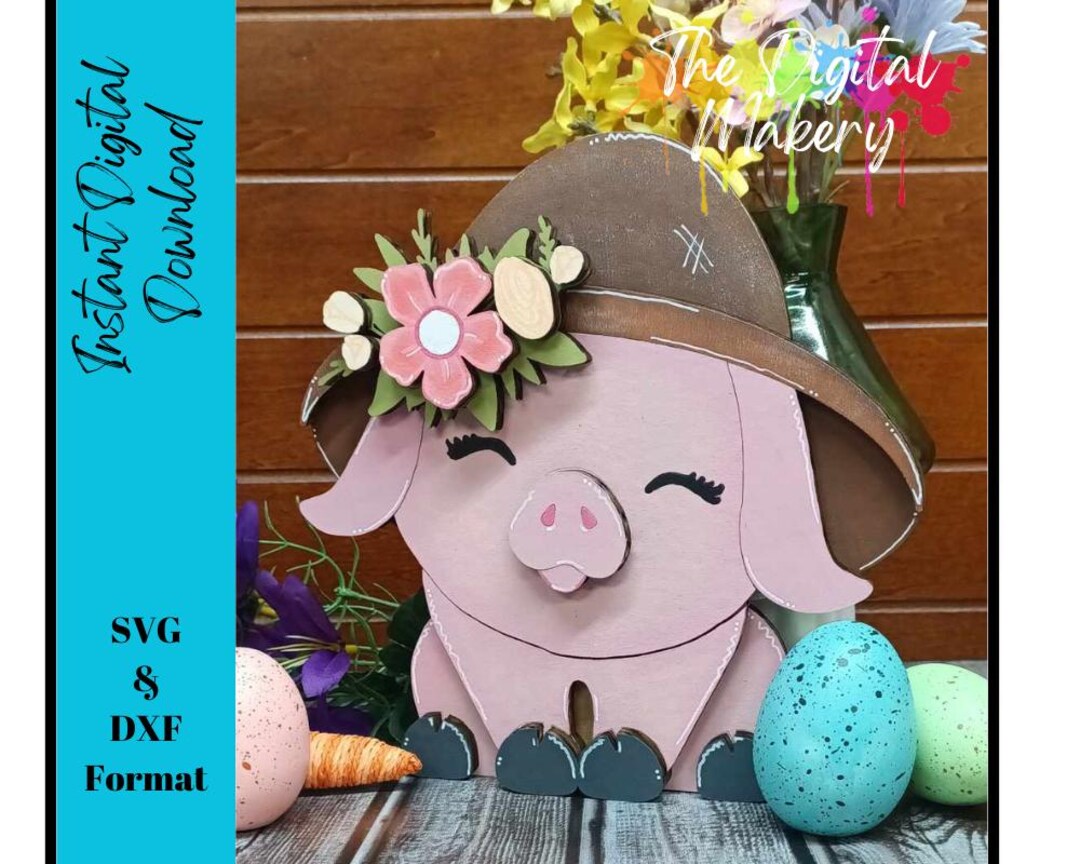 Cute Piggy SVG | Farmhouse Pig File | Spring Piggy Decor File | Floppy ...