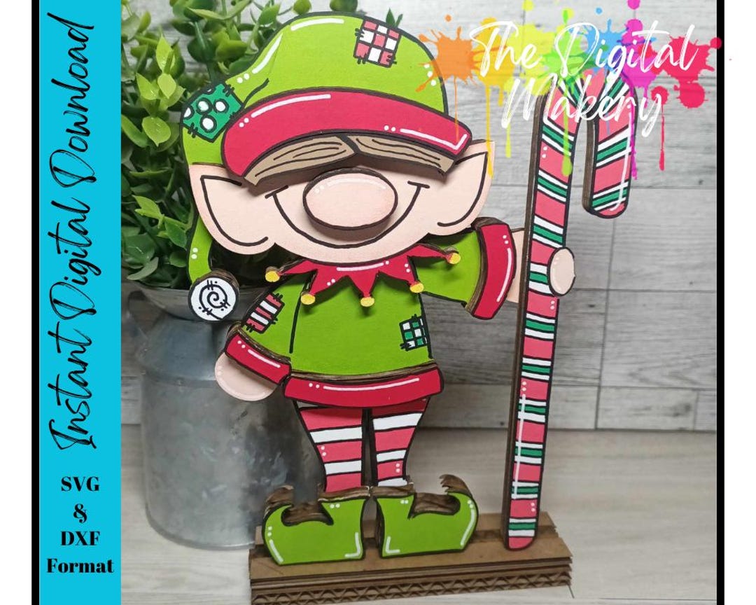Christmas Elf Laser Cut File | Candy Cane Elf | Christmas Laser File ...
