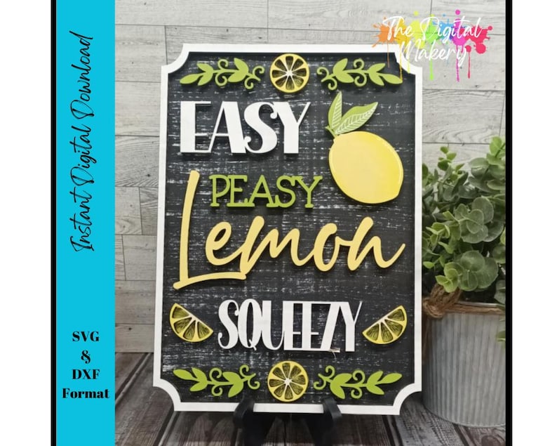 Easy Peasy Lemon Squeezy Sign SVG | Lemon Sign SVG | Lemon Decor File ...
