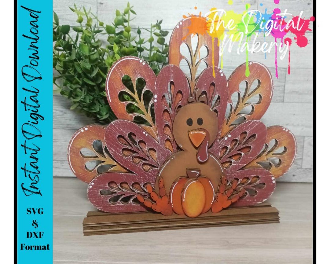 Fall Turkey Laser Cut File | Decorative Turkey Decor | Fall Laser File ...