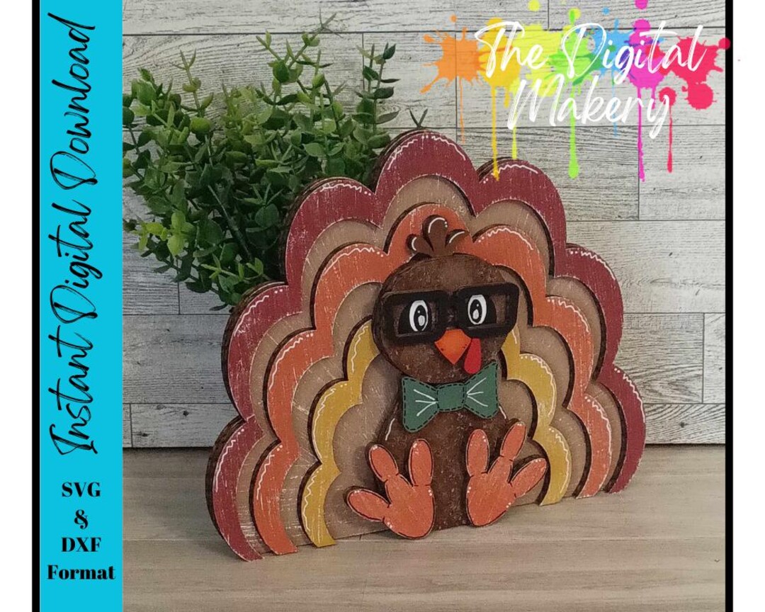 Nerdy Turkey Laser Cut File | Fall Turkey SVG | Cute Fall Decor | DIY ...