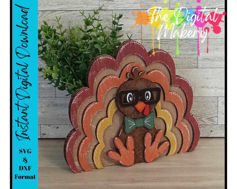 Nerdy Turkey Laser Cut File Fall Turkey SVG Cute Fall Decor DIY Fall ...