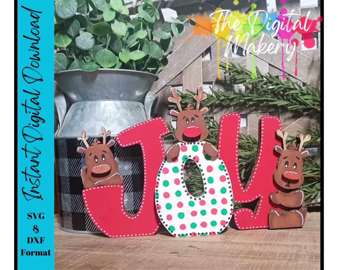 Christmas Laser Cut File | Reindeer Joy SVG | Cute Reindeer Laser File ...