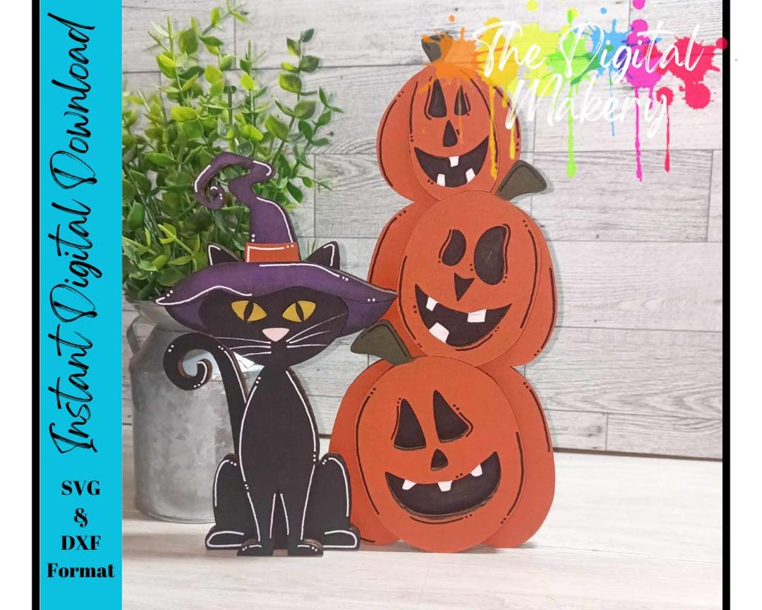 Halloween Cat Laser Cut File | Jack-o-lantern Stack SVG | Black Cat ...