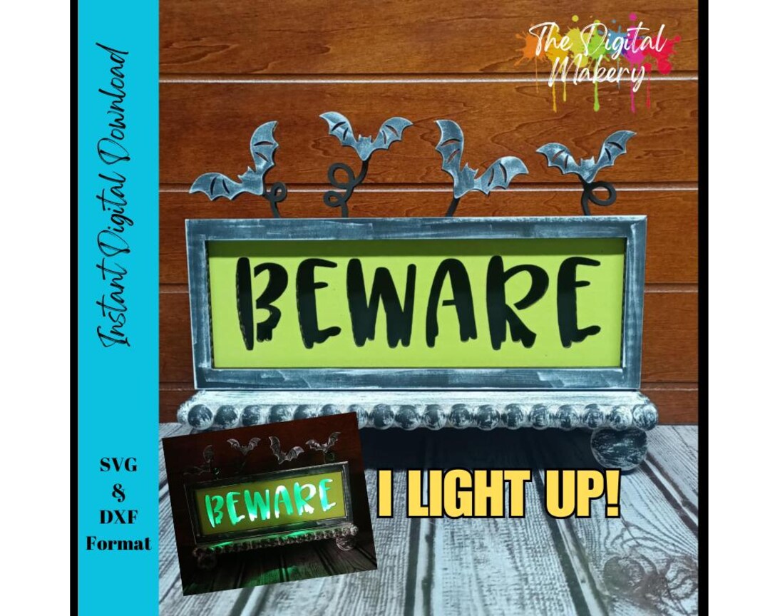 Halloween SVG | Lighted Beware Bat Sign SVG | Halloween Shelf Sitter ...