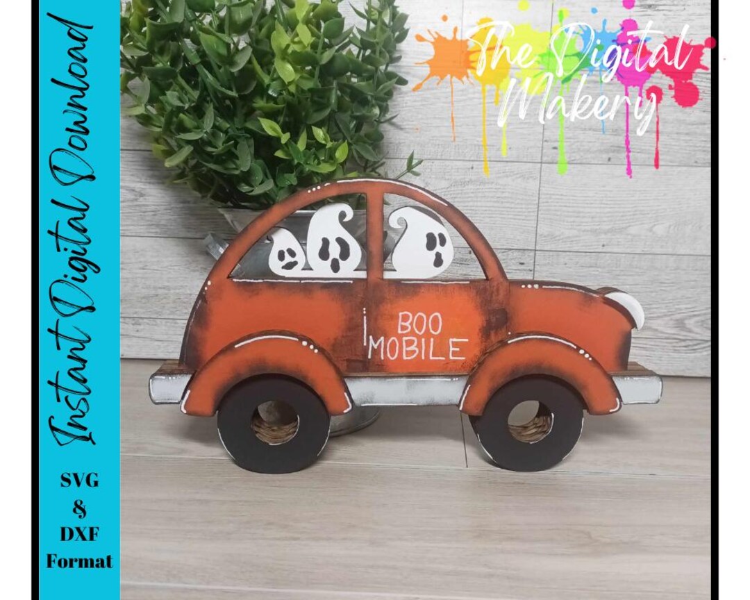 Ghost Car Halloween Laser Cut File | Boo Mobile SVG | Halloween Decor ...
