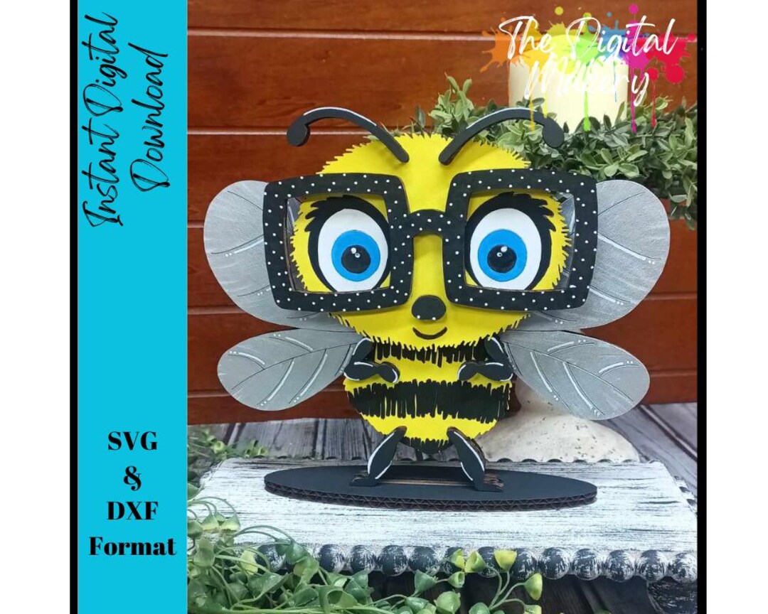 Nerdy Bee Laser Cut File | Cute Bee With Glasses SVG | DIY Summer Decor File - Etsy