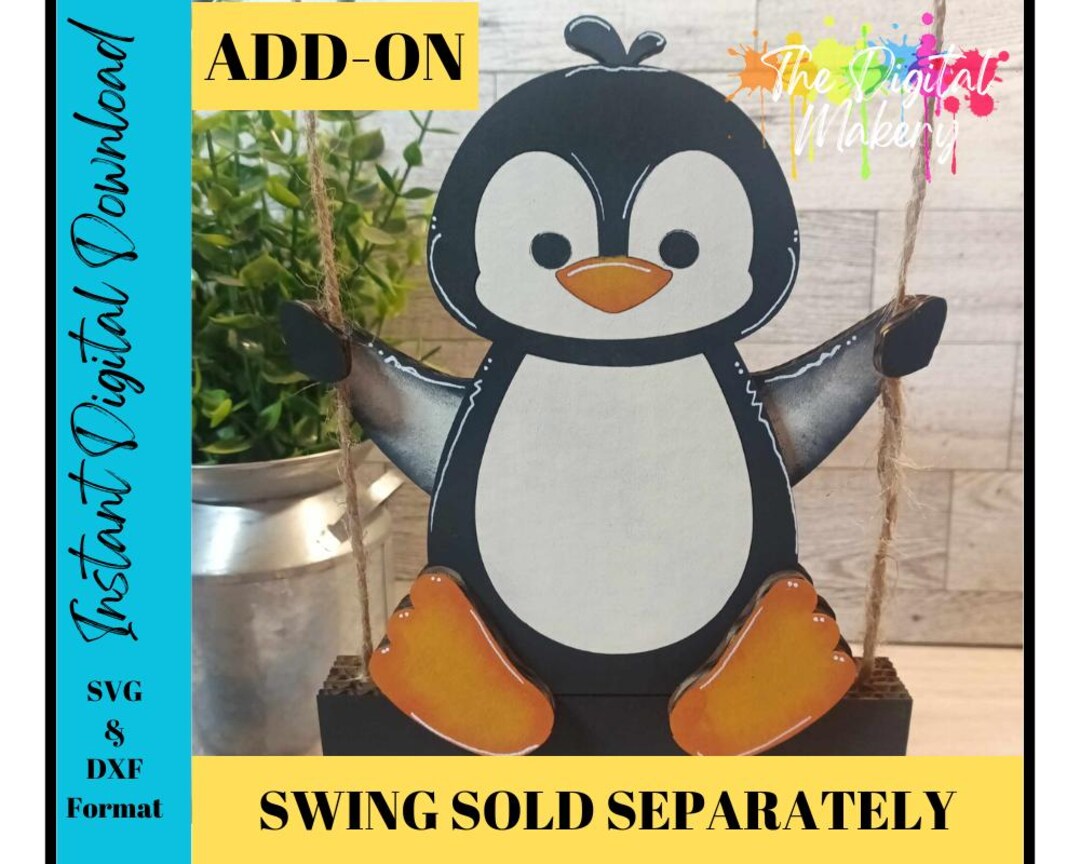 Add on Penguin Swinger Laser Cut File | Penguin SVG | Sitting Penguin ...