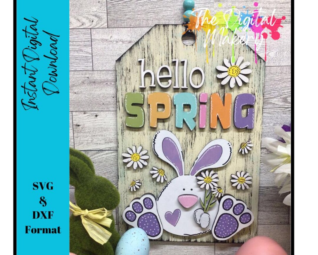 Hello Spring Bunny Tag SVG | Spring Bunny Laser File | Hello Spring ...