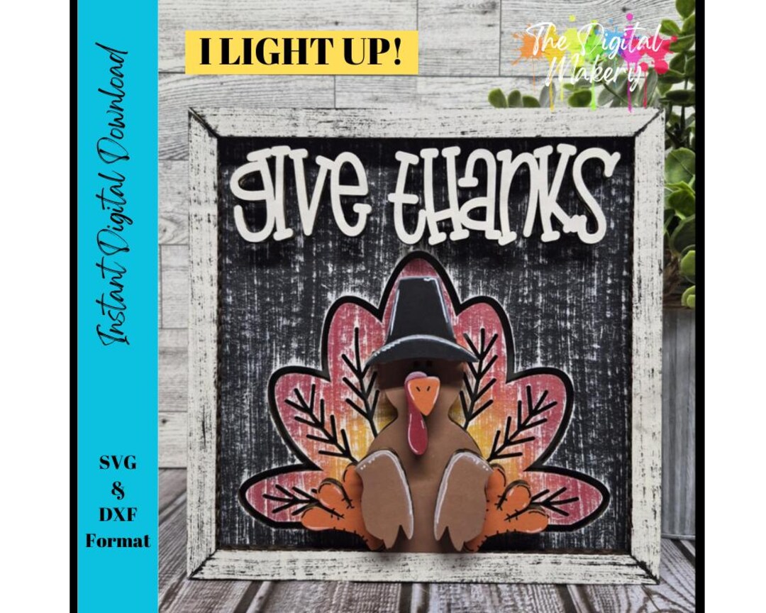 Lighted Thanksgiving Sign SVG | Lighted Turkey Sign File | Thanksgiving ...