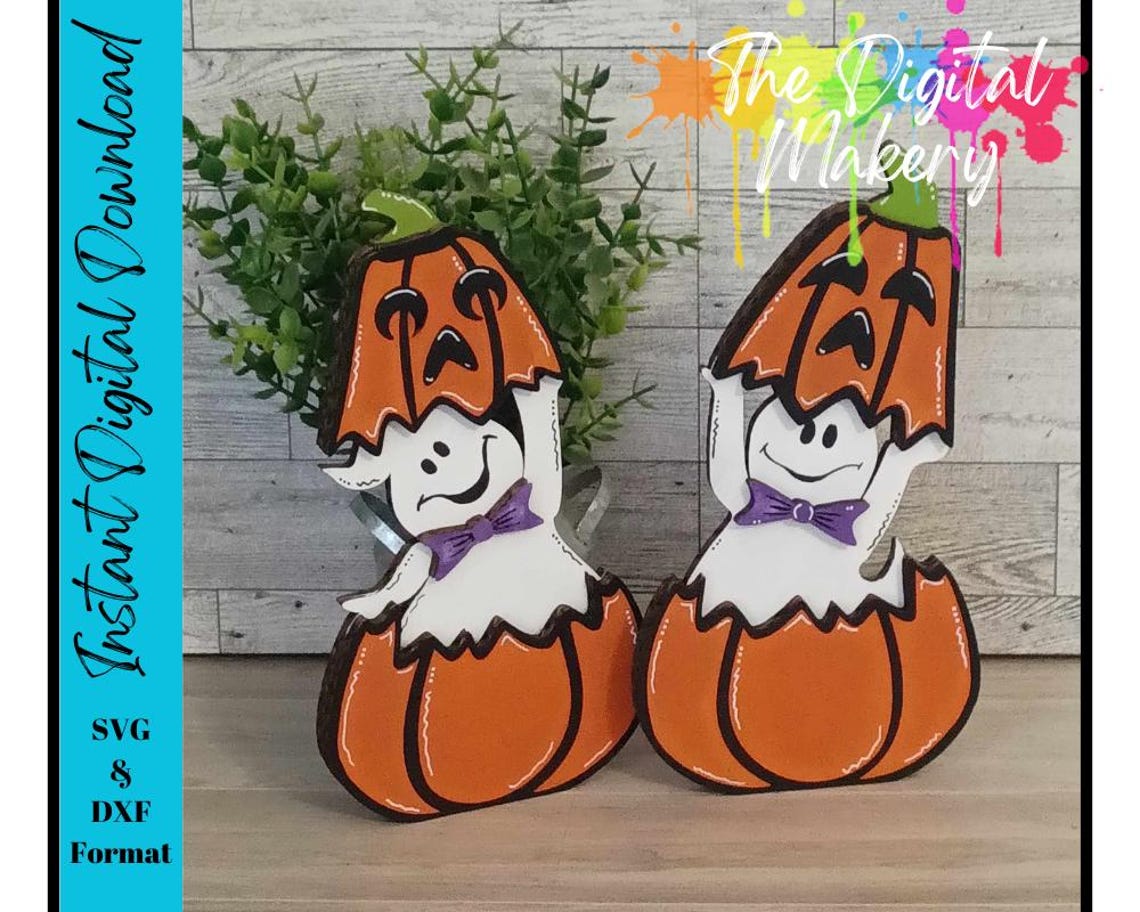 Peeking Ghost Pumpkins Laser Cut File | Halloween Ghost SVG | Cute ...