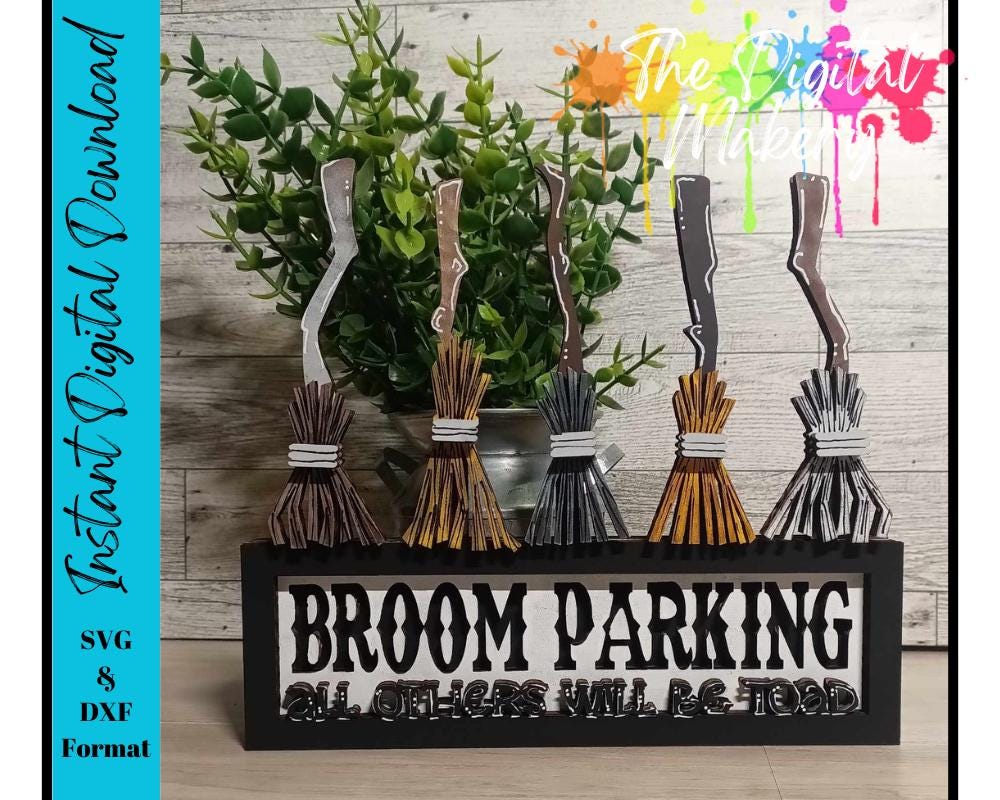 Halloween Laser Cut File | Broom Parking SVG | Cute Halloween Decor ...