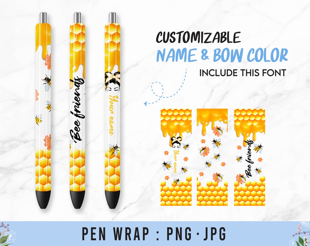 Honey Bee Hive Pen Wrap Can Custom Name on Pen, Bee Comp, Glitter Pen ...